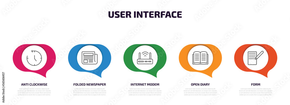 user interface infographic element with outline icons and 5 step or option. user interface icons ...