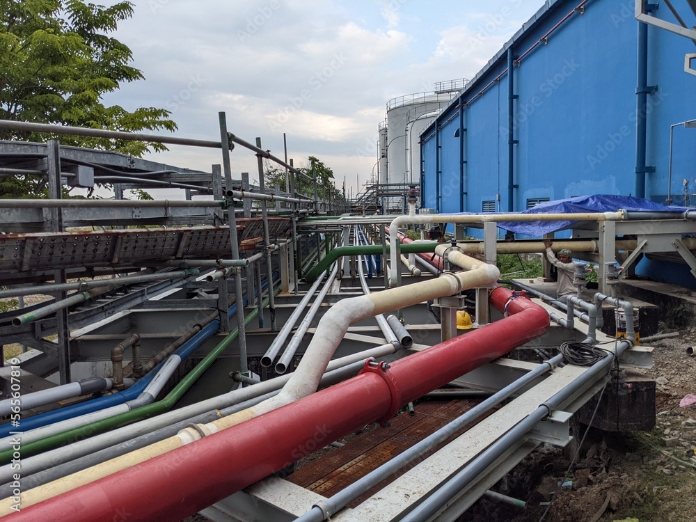 Pipe rack and pipe installation on the construction power plant project ...