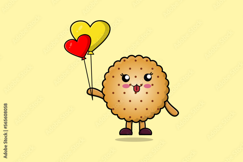 Cute cartoon Cookies floating with balloon cartoon vector illustration ...