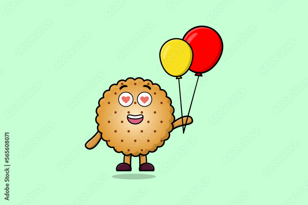 Cute cartoon Cookies floating with balloon cartoon vector illustration ...