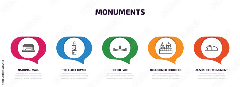 monuments infographic element with outline icons and 5 step or option ...