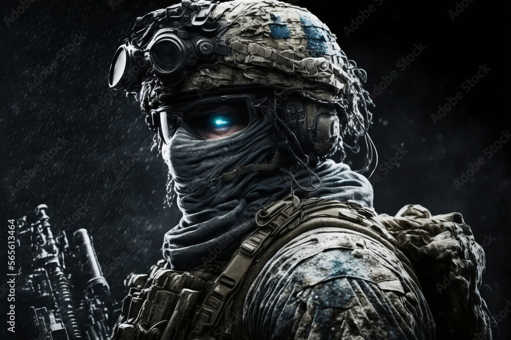 Army soldier in Combat Uniforms with assault rifle, plate carrier and ...