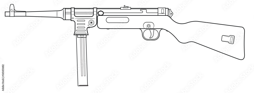 Vector illustration of the MP41 german machine gun with wooden stock on the white background ...