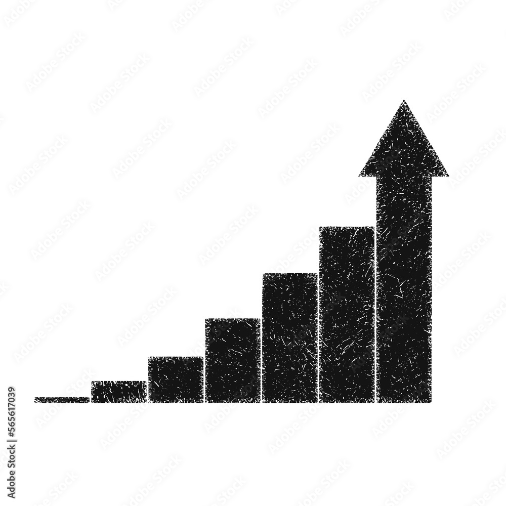 Chart graph. Hand drawn black Icon graph with arrow isolated on background. Hologram positive ...