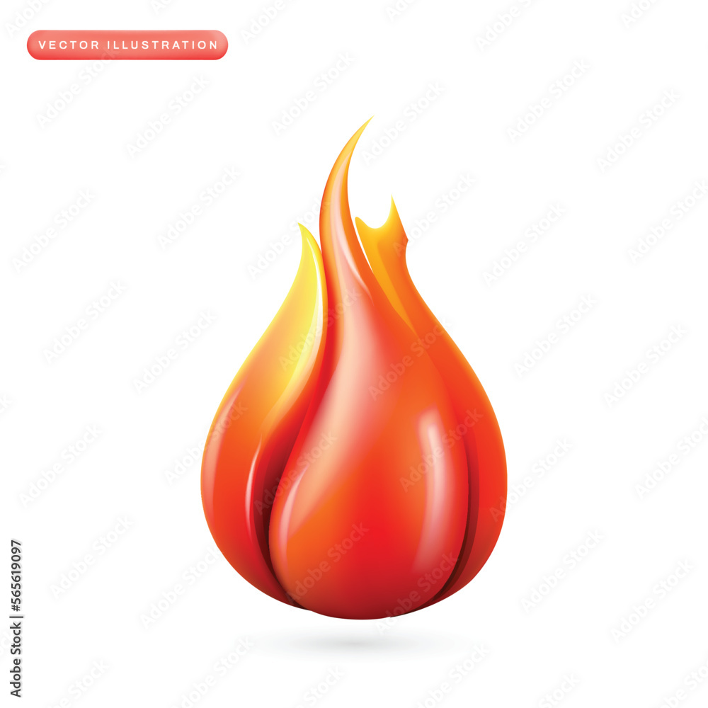 3d fire flame icon with burning red hot sparks isolated on white ...