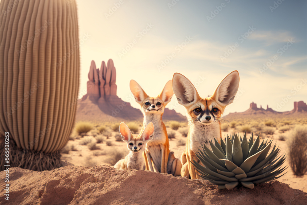 Nature photography of exotic animals, cute family of fennec foxes in ...