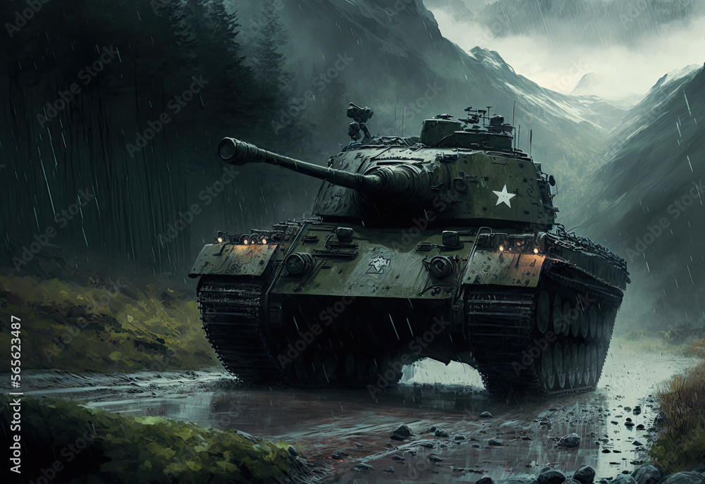 tank on a rainy road created with Generative AI technology ilustração ...