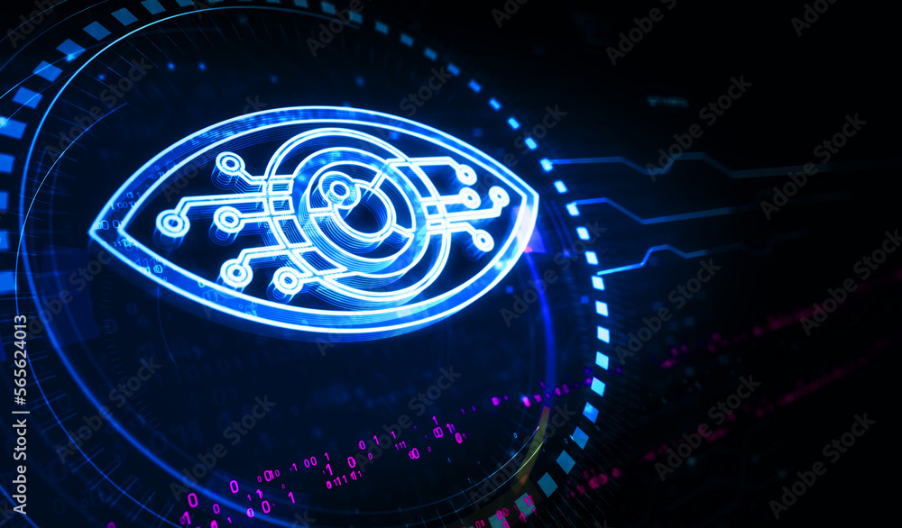 Cyber eye espionage big brother and hacking symbol digital concept 3d illustration Stock ...