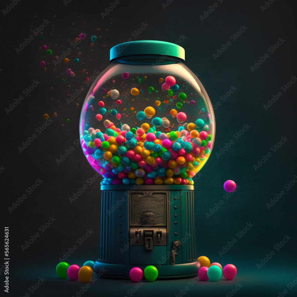 Colorful neon gumball machine on dark background, generative ai Stock ...