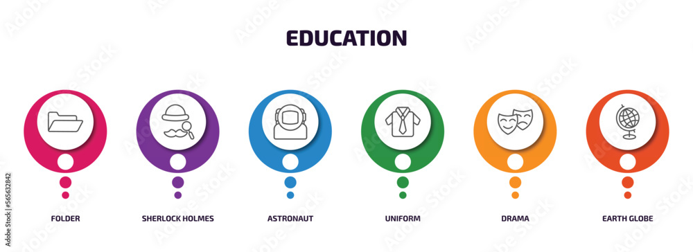 education infographic element with outline icons and 6 step or option ...
