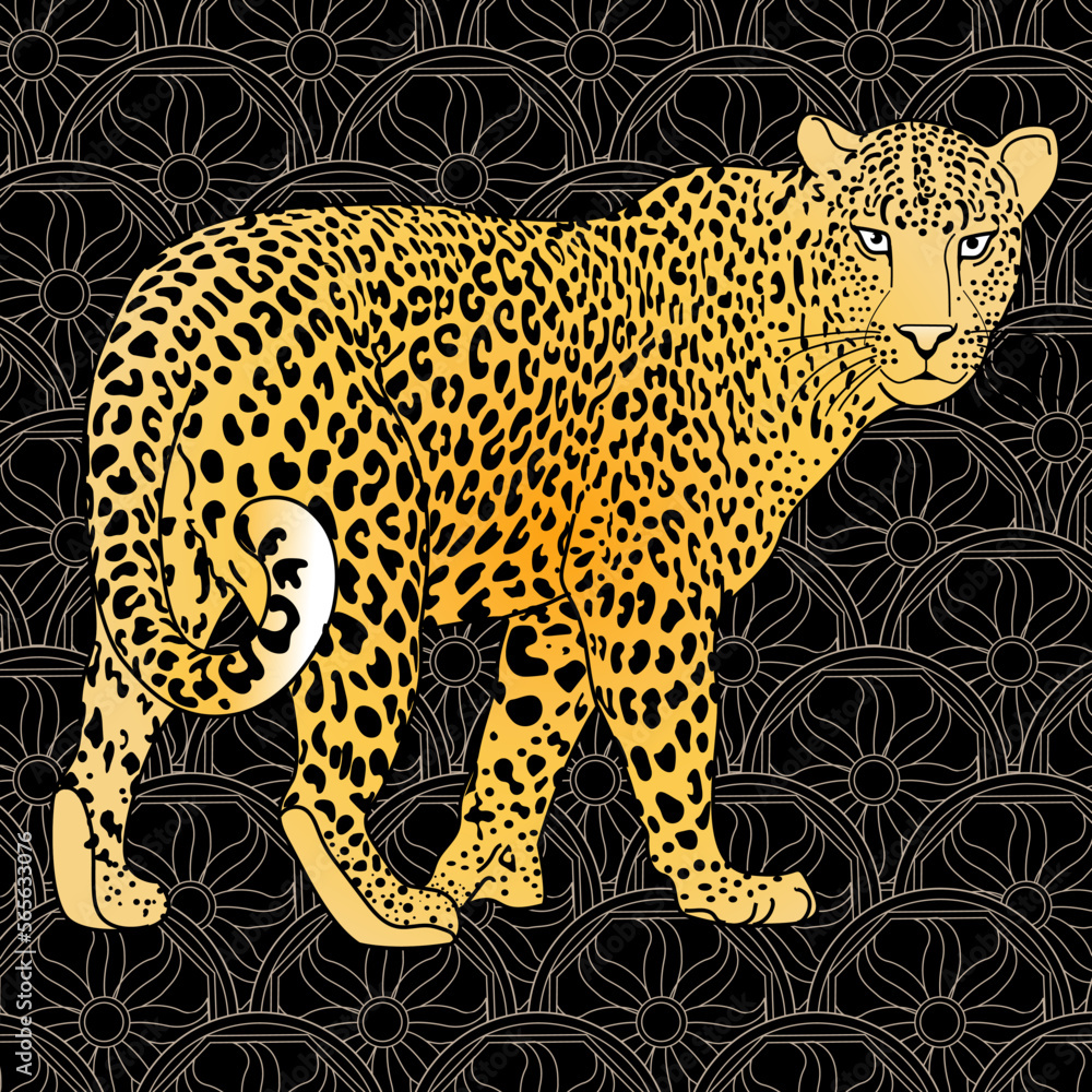Vector illustration of a leopard. Template for postcard, poster, banner ...