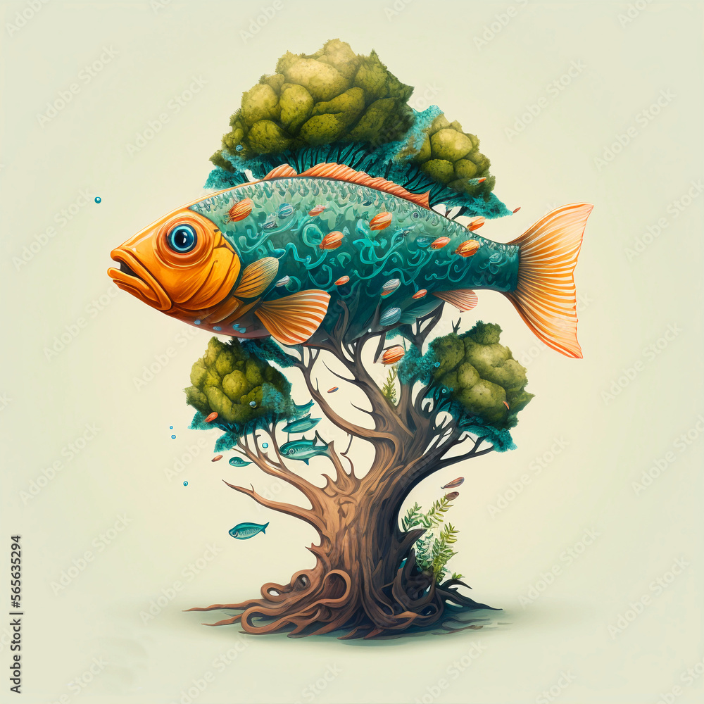 Fish up a tree. Conceptual image of a fish up a tree. Fish trapped in ...