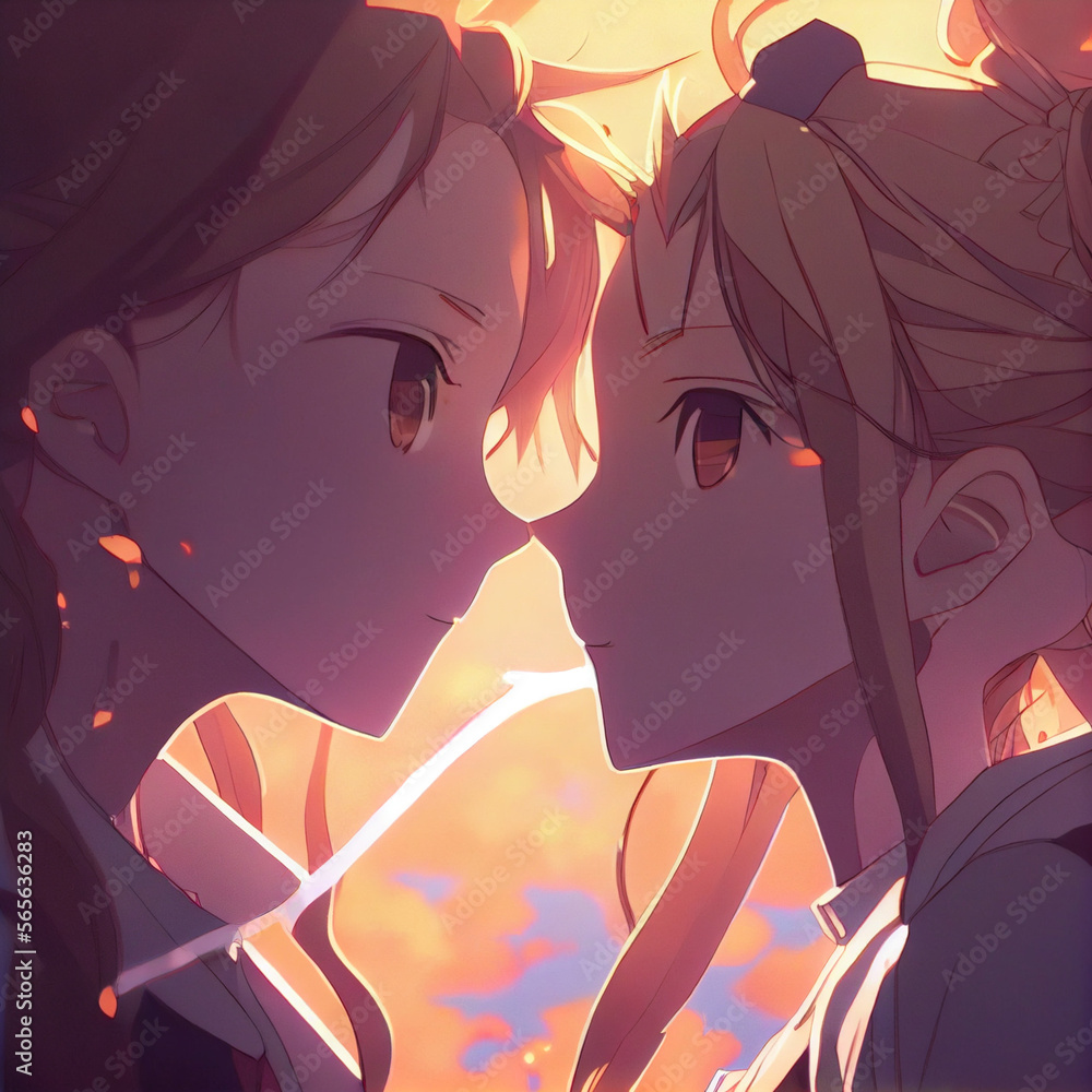 Anime Best Friends Hugging