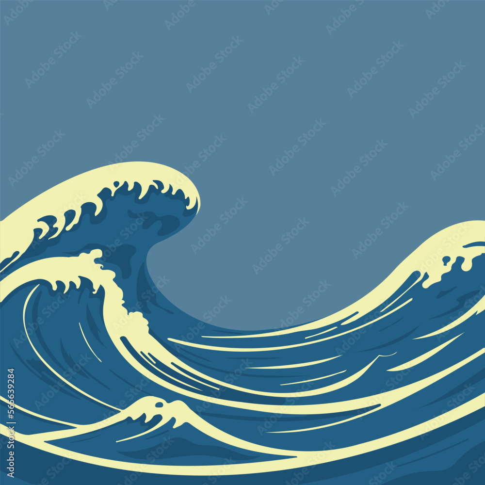 Tsunami waves. Big sea waves in cartoon style. Vector background Stock ...