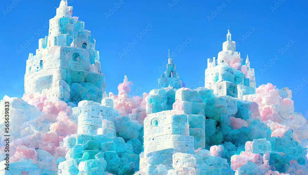Splendid ice floating castle for fairy tale princess in the sky kingdom ...
