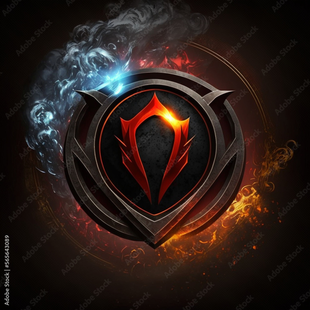 logo for gamers, iron shield with red coat of arms, dark with black ...