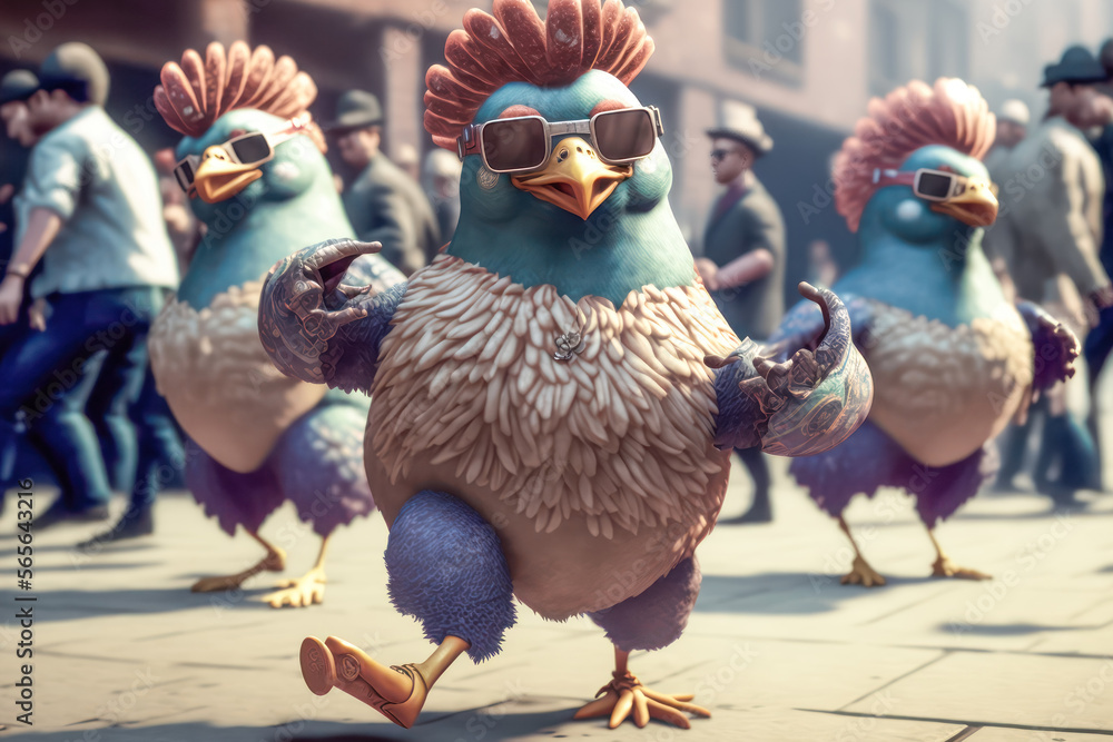 Chicken Rapper on the Street Huhn Hahn Abstrakt Illustration Digital ...