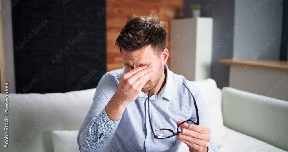Eye Pain And Inflammation. Man With Retina Fatigue Stock Photo | Adobe ...