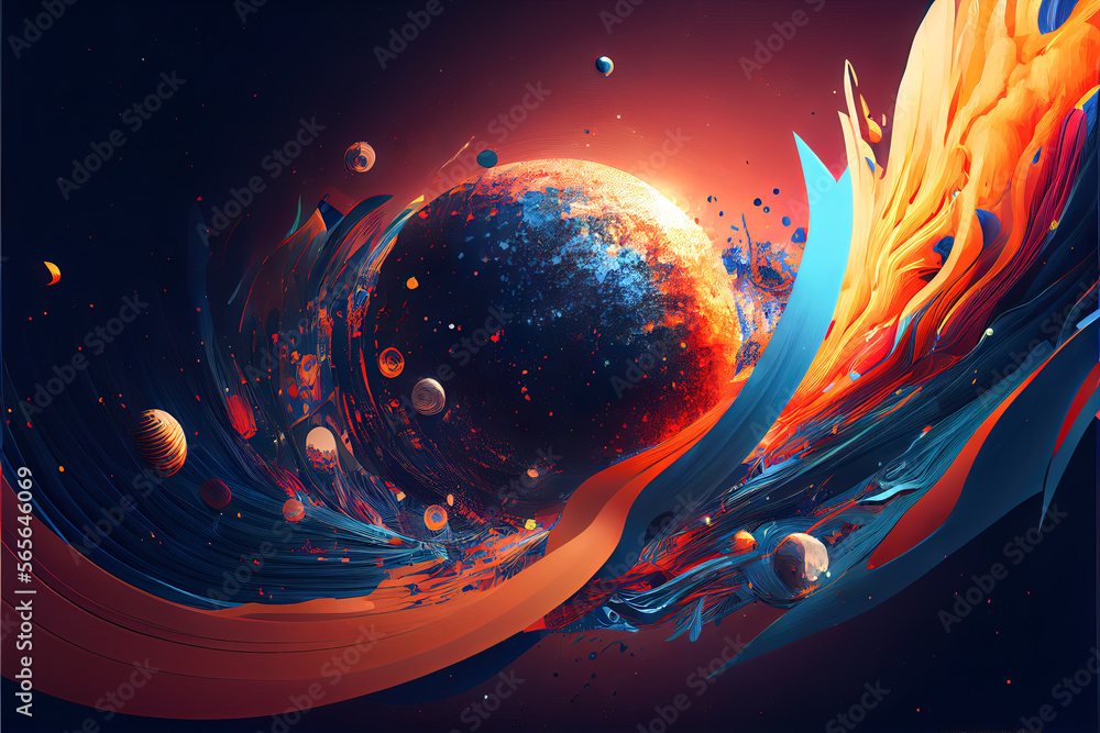 abstract space background with planets and outer space drawing ...