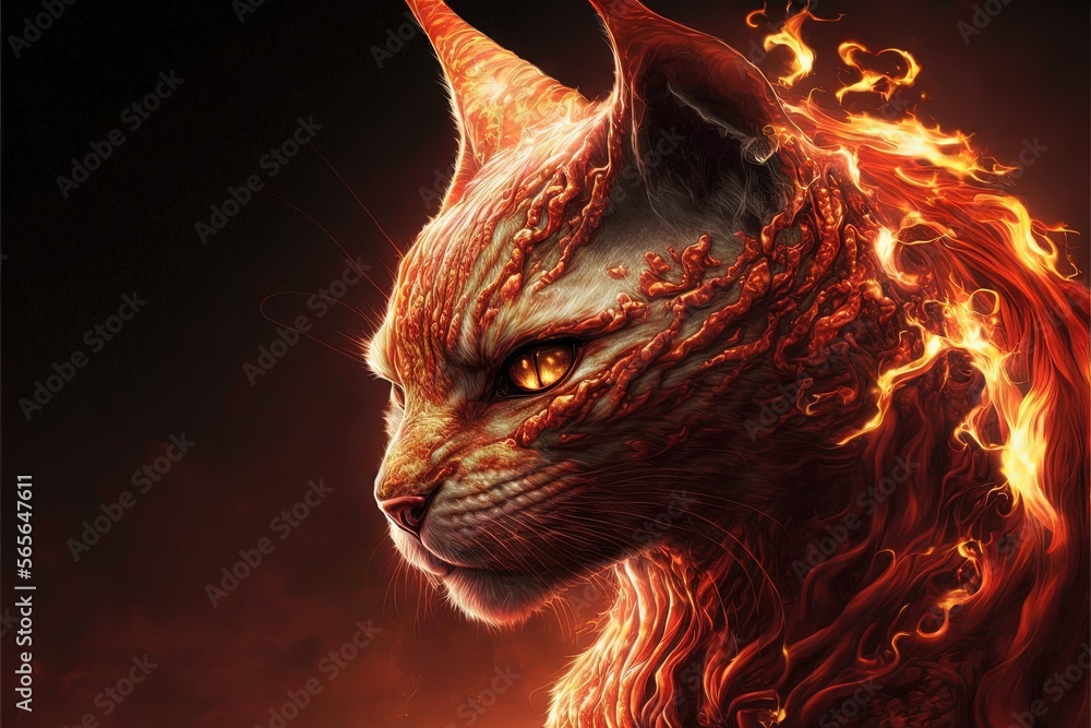 Cat red flaming dragon illustration generative ai Stock Illustration ...