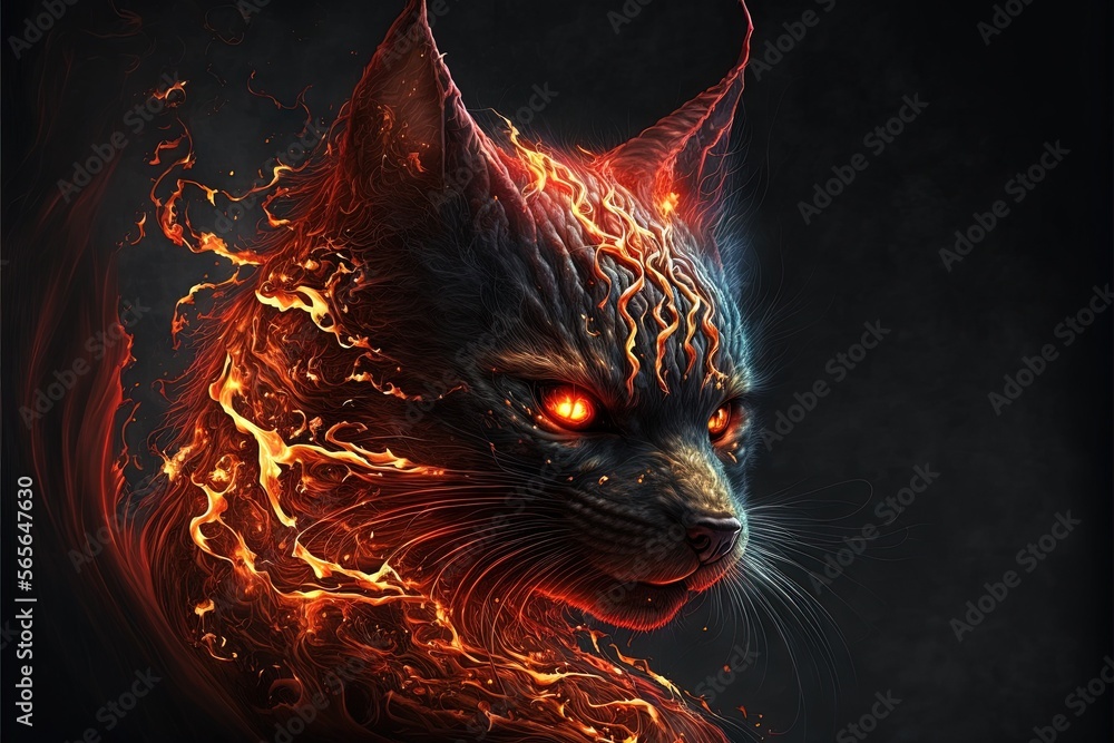 Cat red flaming dragon illustration generative ai Stock Illustration ...