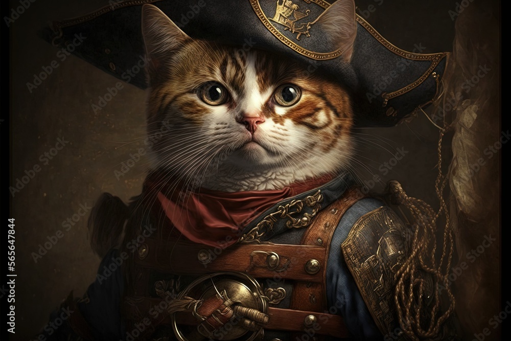 cat pirate captain wearing a tricorn hat illustration generative ai ...