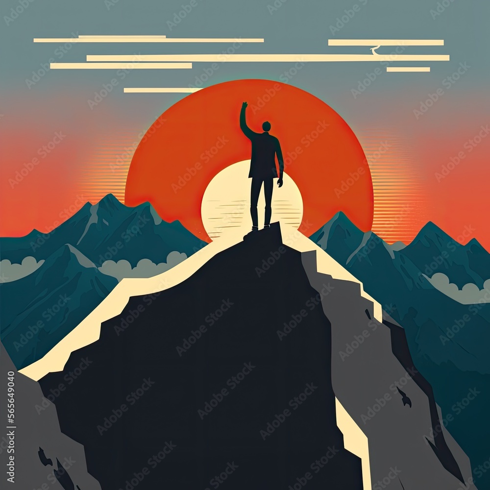 Poster Rising to new heights: A powerful illustration of a person ...