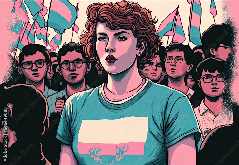Trans Rights March: An illustration of a vibrant crowd of people ...