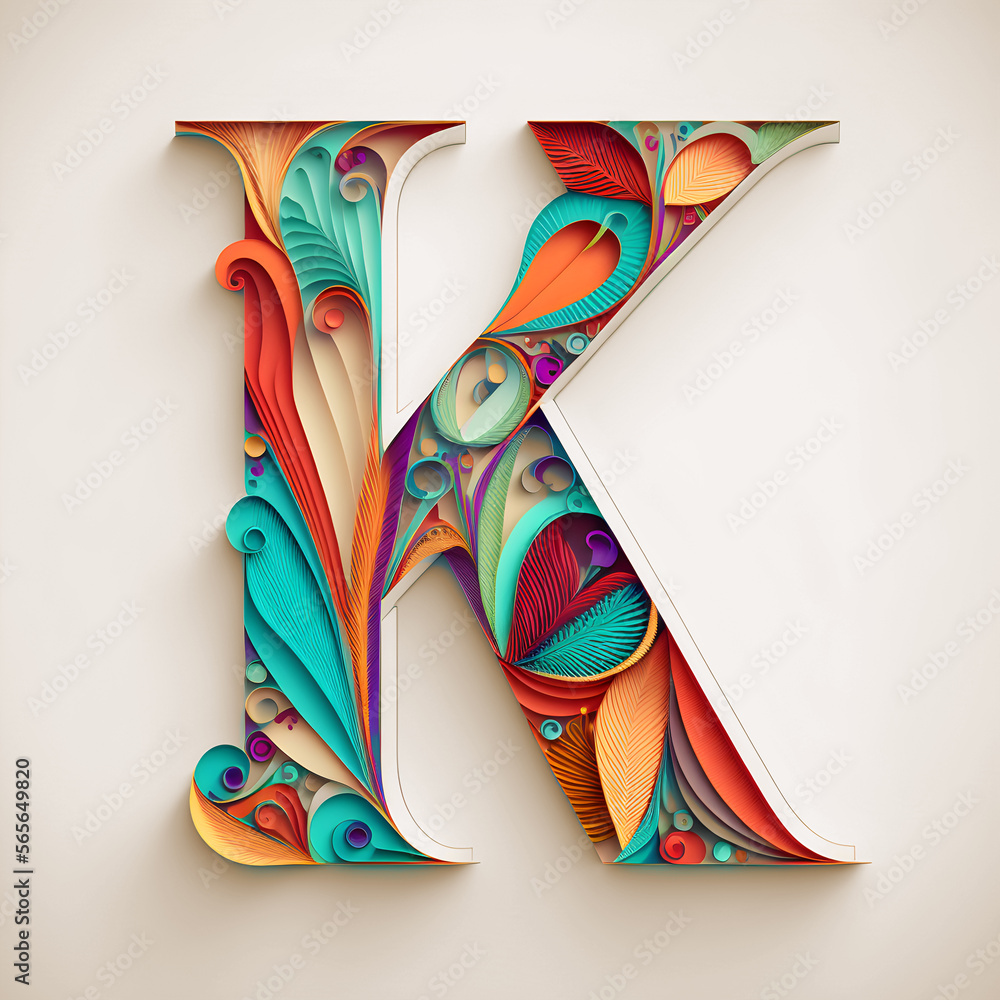 Letter K Papercut Floral. Generative AI Illustration of ABC Alphabet ...