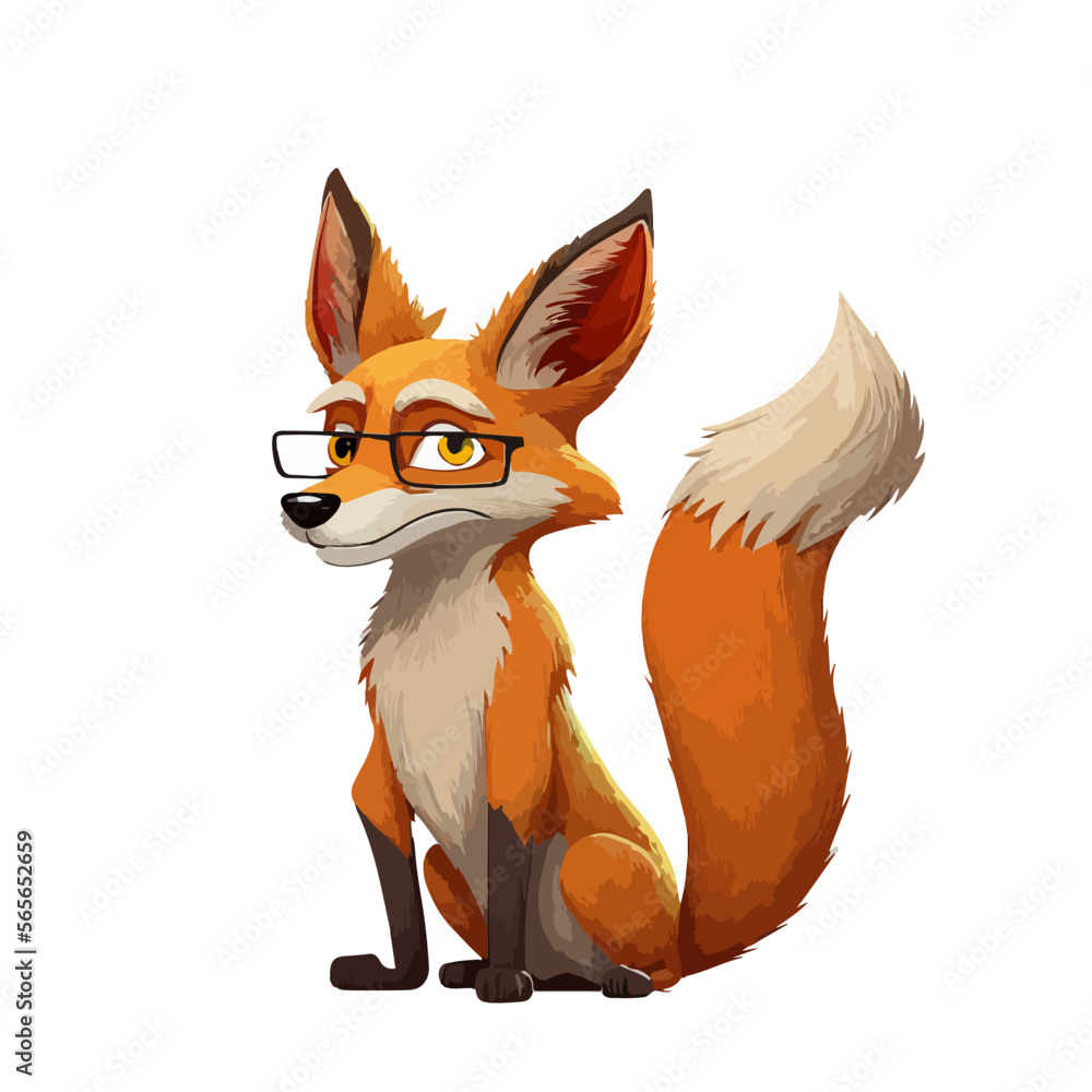 Cartoon fox with glasses on a white background.Vector illustration ...