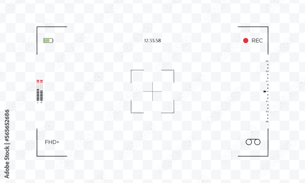 Classic digital video camera focusing screen. White wide-framed ...