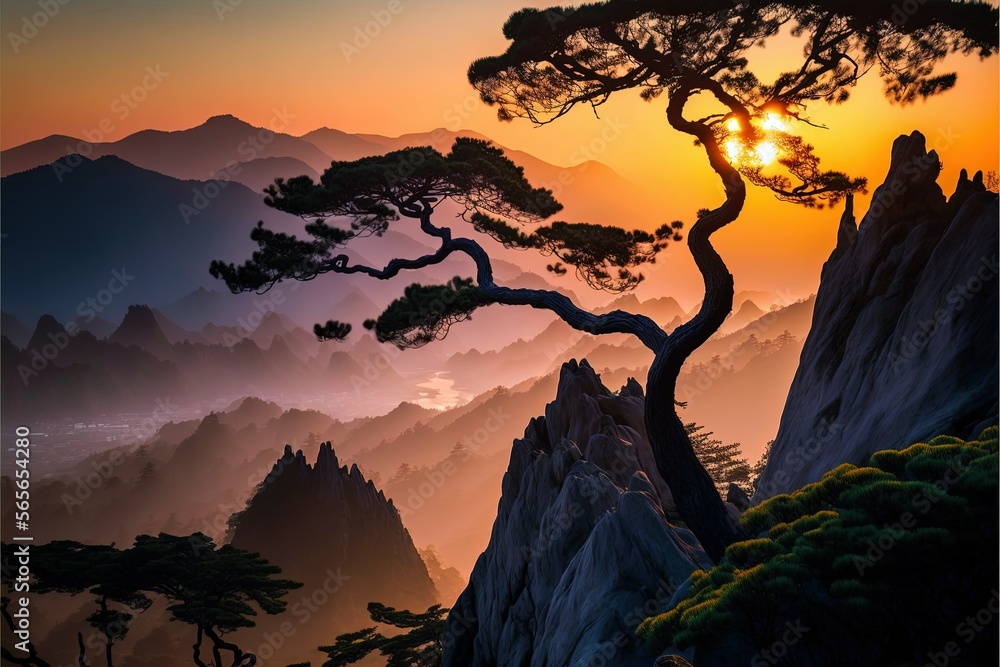 Early morning sunrise in the Huangshan Mountains in high resolution ...