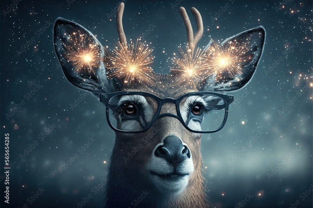 Deer with glasses watching fireworks in high resolution, cute wallpaper ...