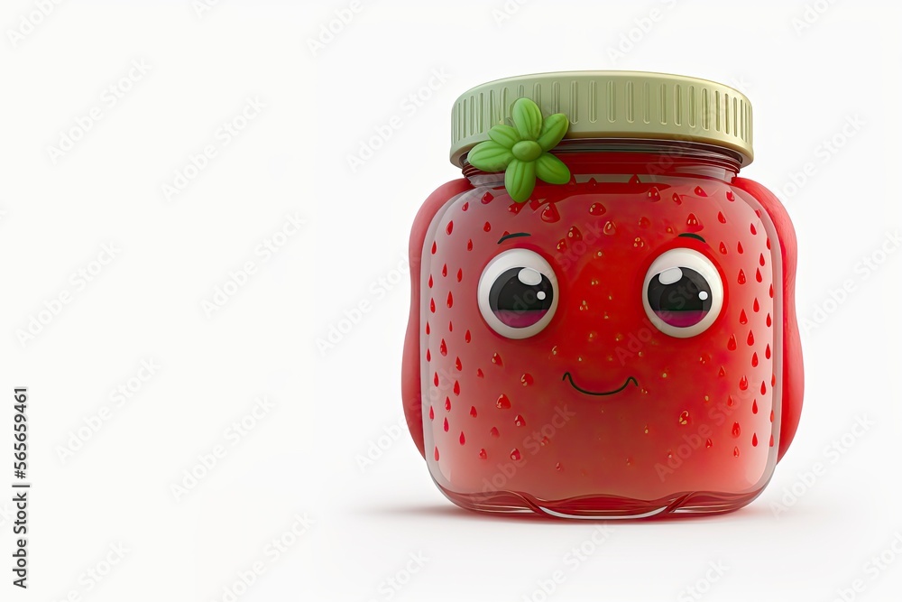 Cute strawberry jam isolated on white. Strawberry jam cartoon character ...
