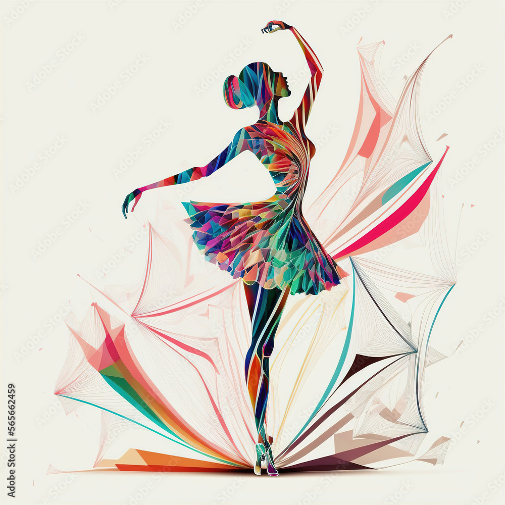 Ballerina Abstract line art and colorful with white background ...