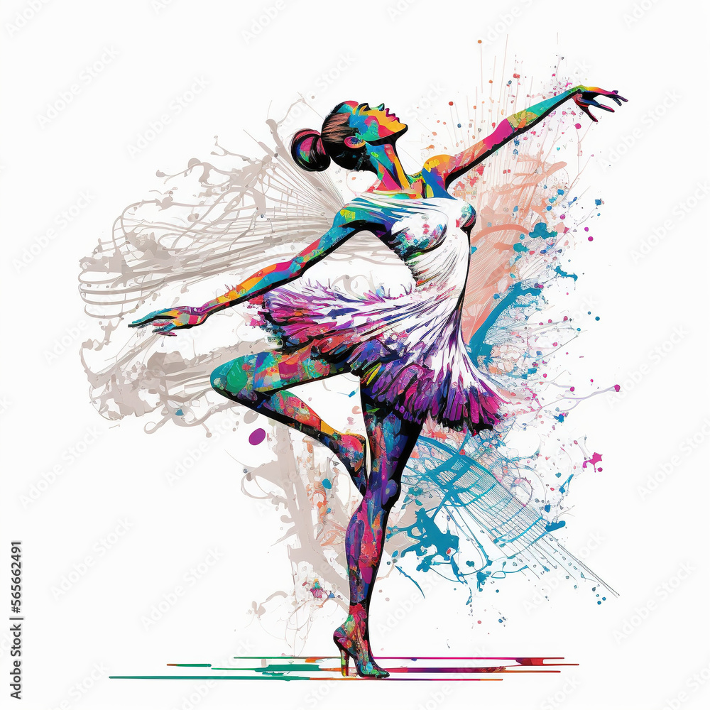 Ballerina Abstract line art and colorful with white background ...