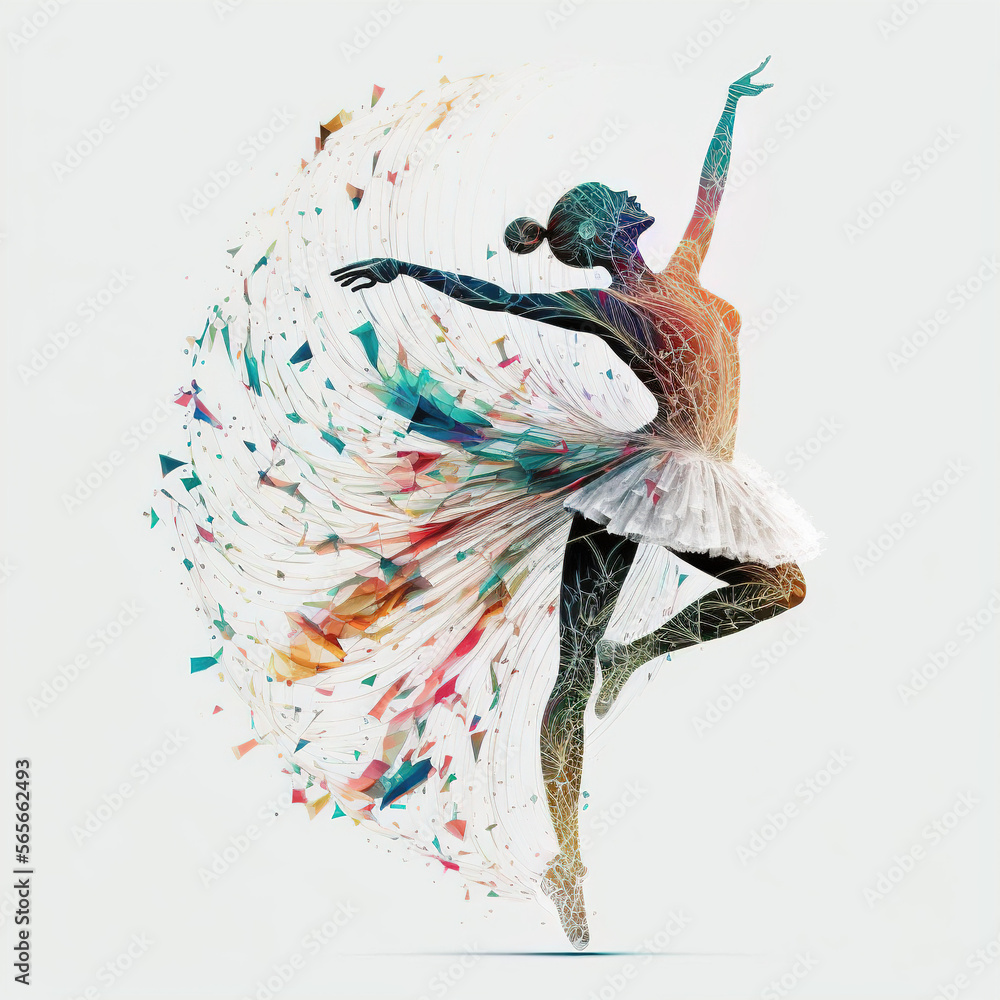 Ballerina Abstract line art and colorful with white background ...