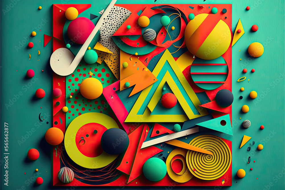 1980s Circle, Triangle 3D Art Collage ilustração do Stock | Adobe Stock