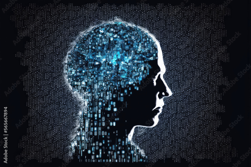 Genius human head with AI brain artificial intelligence virtual ...