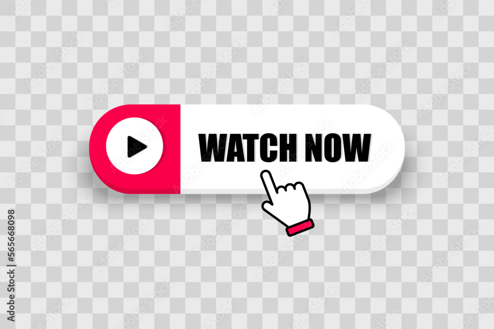 Watch now button with cursor icon. Video play icon isolated on ... Watch now button with cursor icon. Video play icon isolated on ...