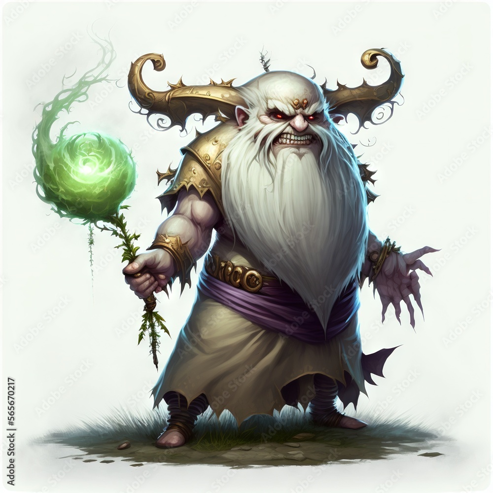 Fantasy RPG fat dwarf wizard drawing, white background, created with ...