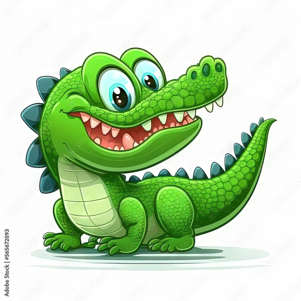 a cartoon alligator with a big smile on his face and teeth, sitting ...
