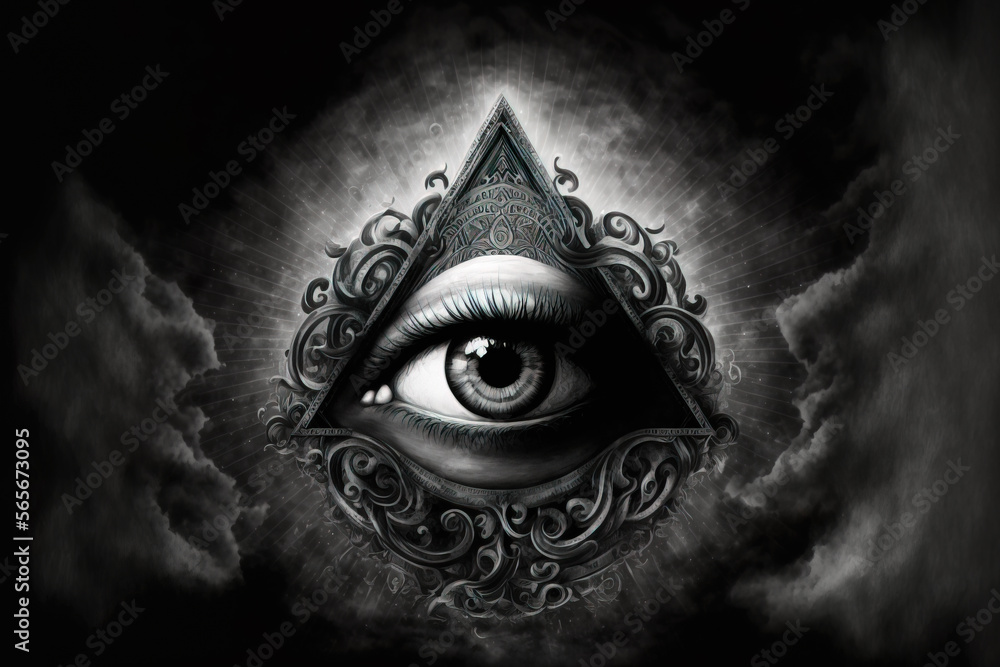 All seeing eye, illuminati and masonic symbol. Generative AI ...