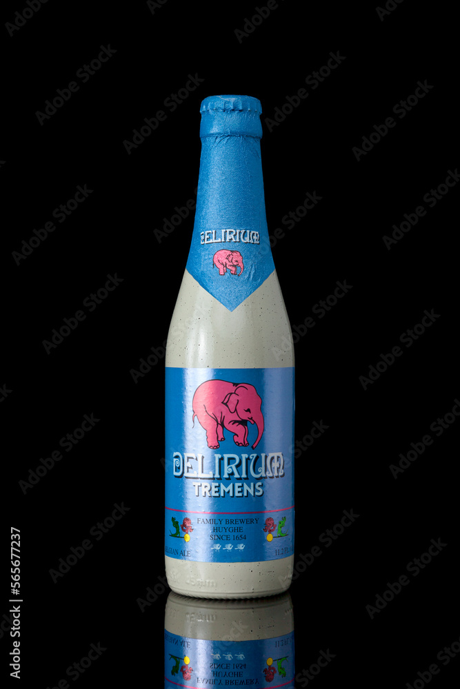 Paris, France - May 05 2020: Bottle of Belgian beer (Delirium Tremens ...
