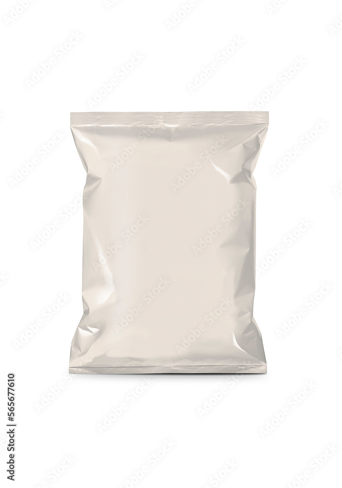 blank white plastic and silver metallic foil bag for packaging design ...