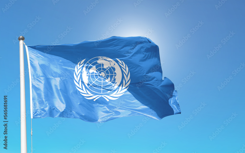 WHO world health organisation flag icon blue global fabric wavy flag ...