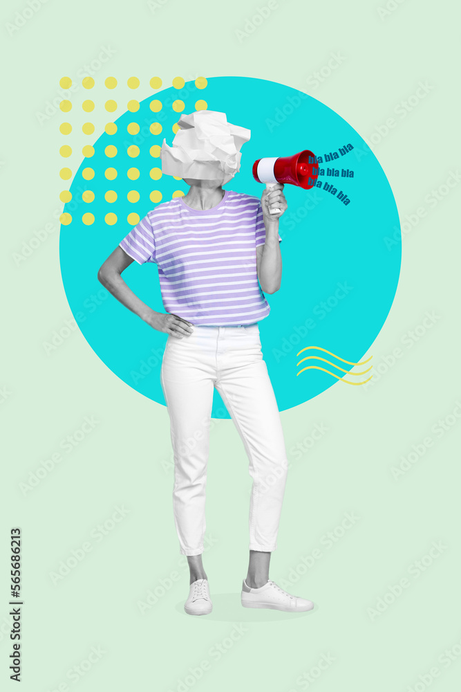 Magazine template advert collage of bizarre absurd person speak loud ...