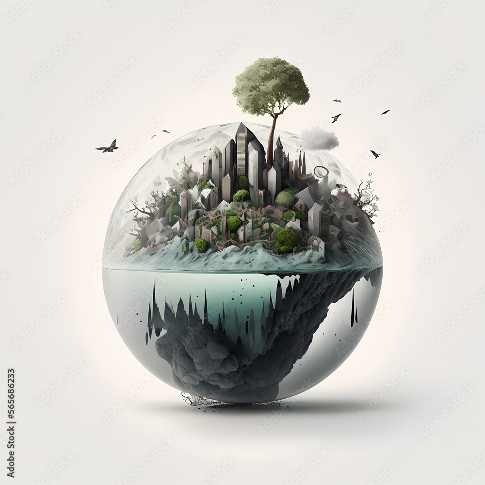 World in a bubble. Climate change. Pollution and contamination. Cities ...