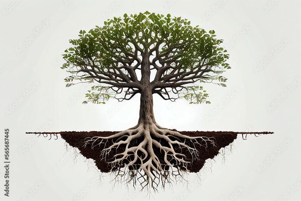 Deep-rooted tree growth, branching out environmental illustration Stock ...