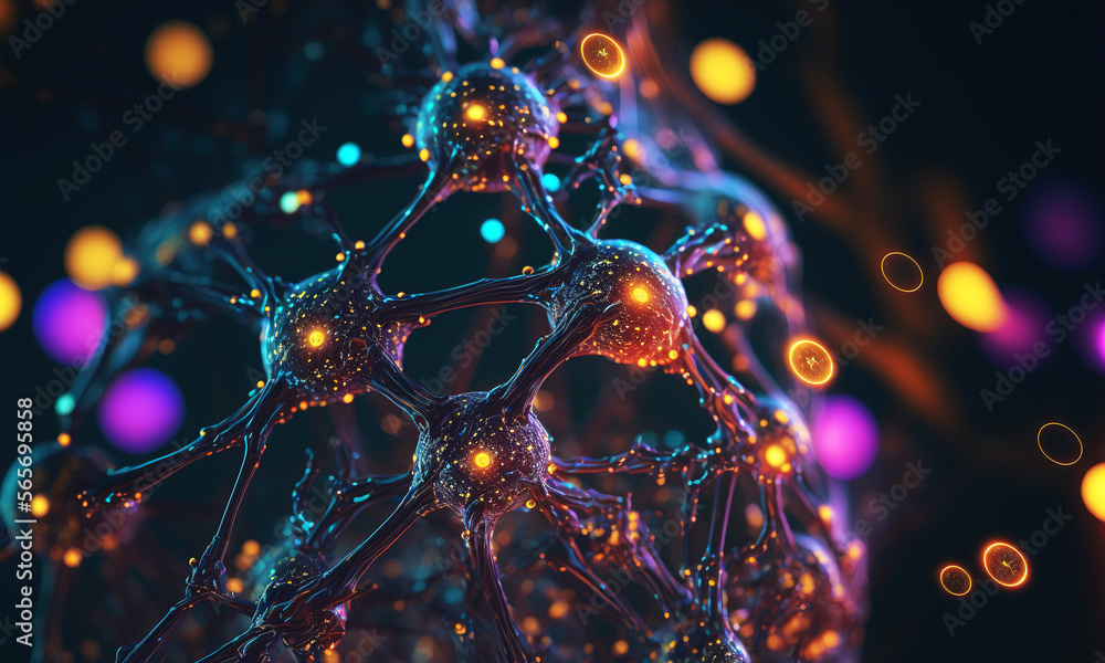 Glowing neural links network background. Illustration representing artificial intelligence ...